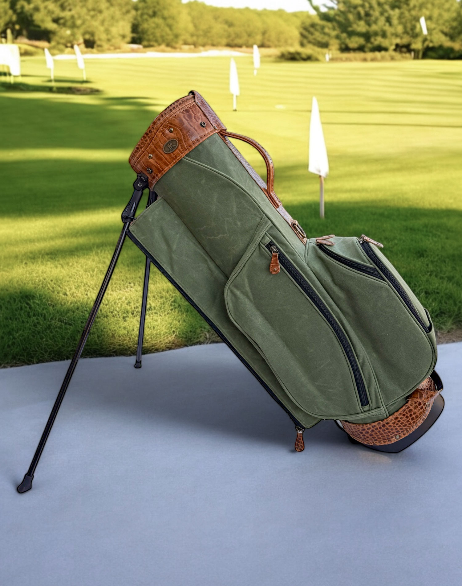 Green Canvas Brown Croc Accents Leather Golf Bag - Stand Bag, Luxury ...
