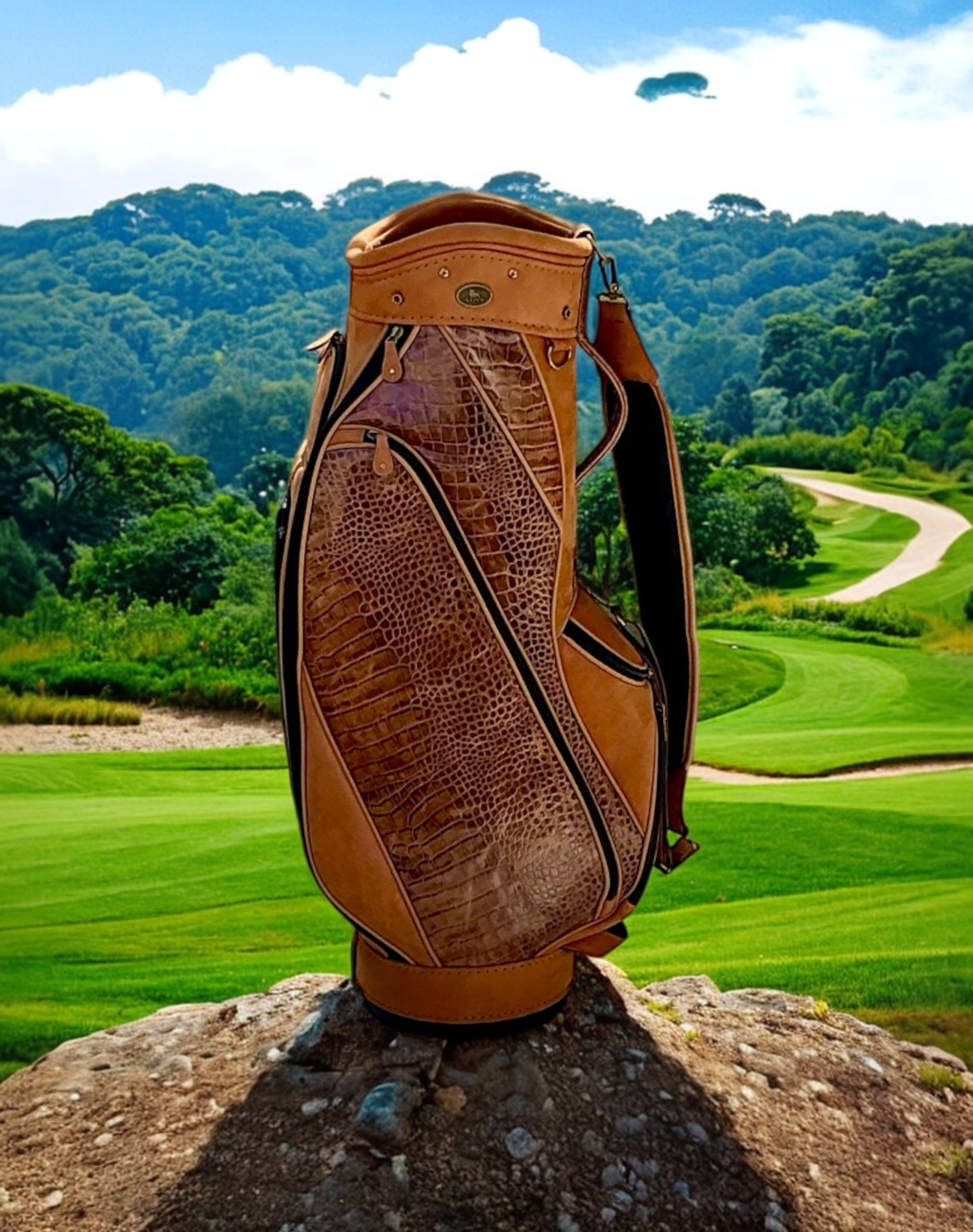 Leather Golf Bag Top Grain Gator Orange Brown Croc - Cart Bag, Luxury ...